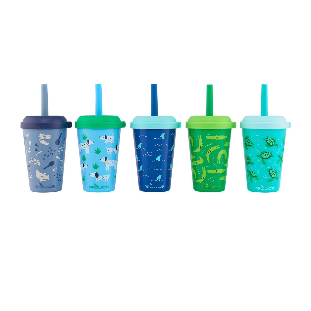 Go-Go's 5 Pack 12oz Portable Kids Cups with Spill Proof Straws Set