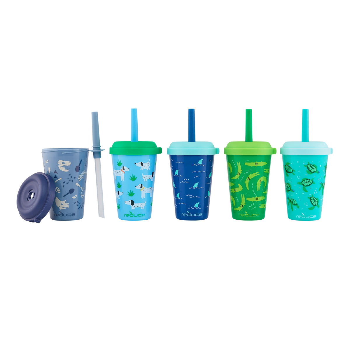 Go-Go's 5 Pack 12oz Portable Kids Cups with Spill Proof Straws Set